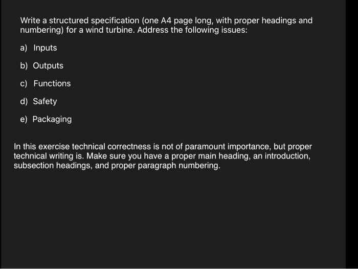 SOLVED: Write a structured specification (one A4 page long, with proper headings and numbering ...