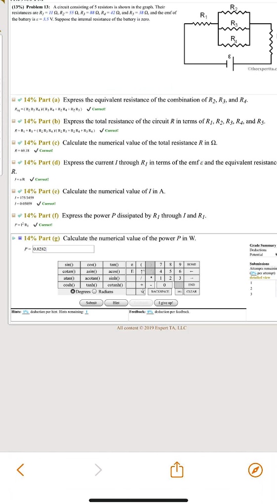 SOLVED: Problem 13: A circuit consisting of 5 resistors is shown in the ...
