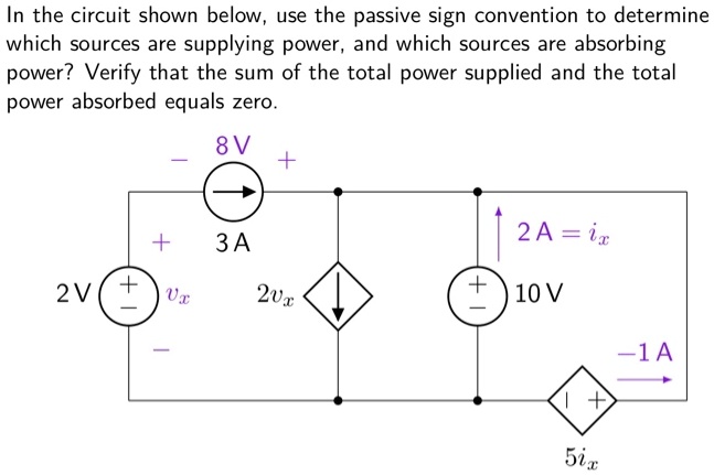 In the circuit shown below, use the passive sign convention to ...