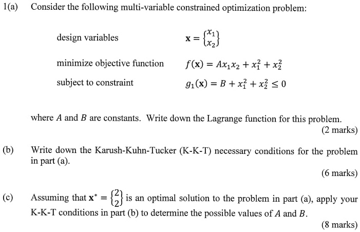 Solved 1 A Consider The Following Multi Variable Constrained