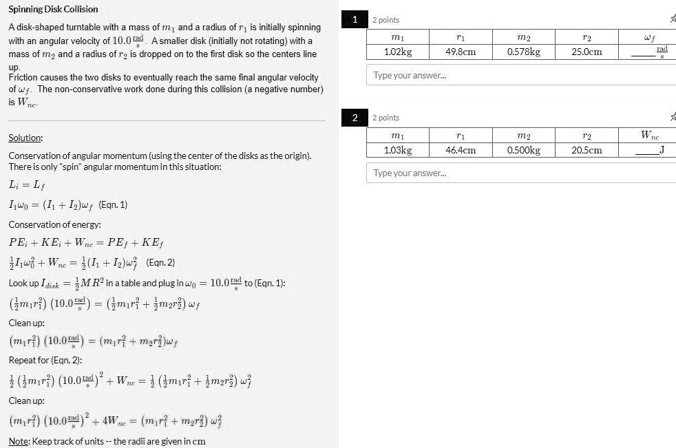 SOLVED: Spinning Disk Collision 2 Points A disk-shaped turntable with a ...