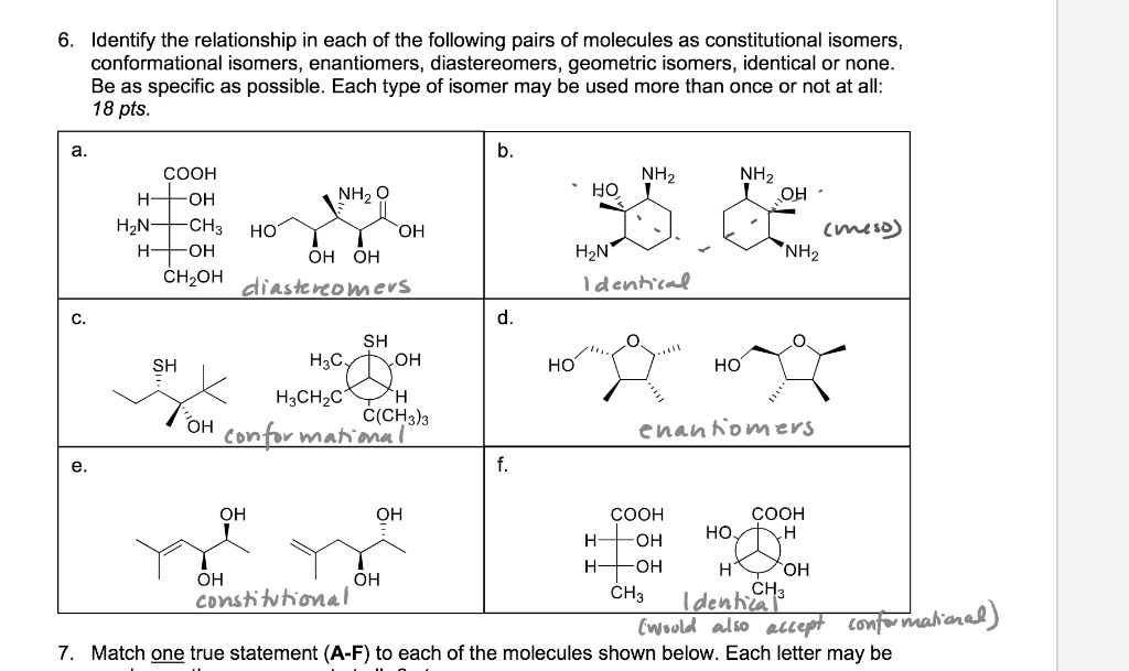 identify the relationship in each of the following pairs of molecules ...