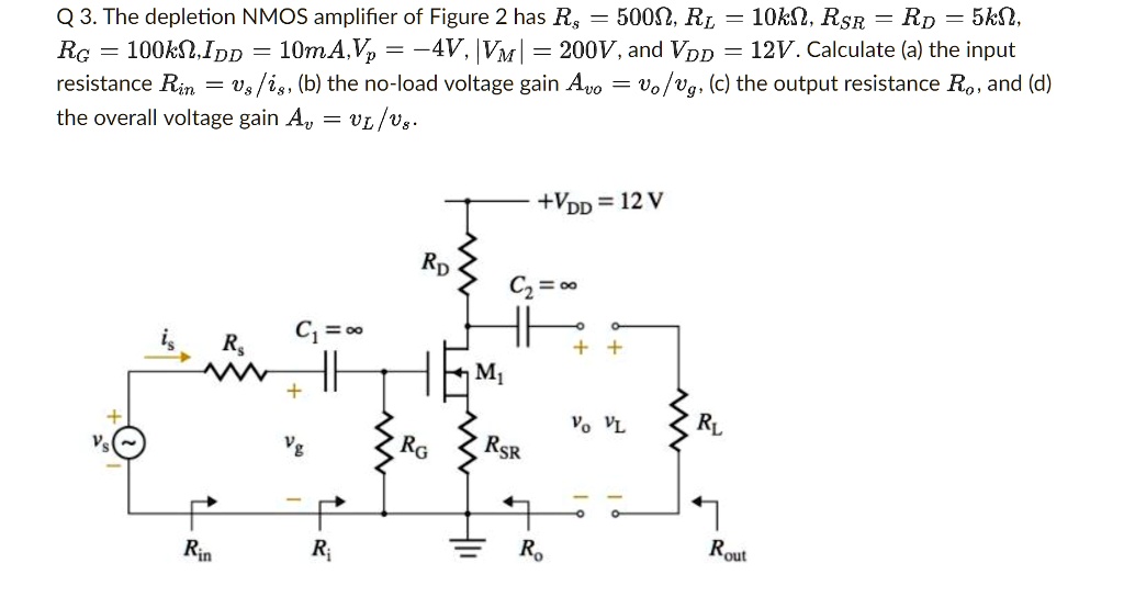 SOLVED: Q 3. The depletion NMOS amplifier of Figure 2 has Rs = 500Î ...