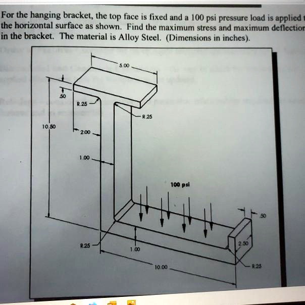 For the hanging bracket, the top face is fixed and a 100 psi pressure ...