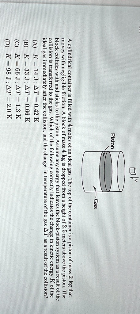 Piston Gas A cylindrical container is filled with 4 moles of an ideal ...