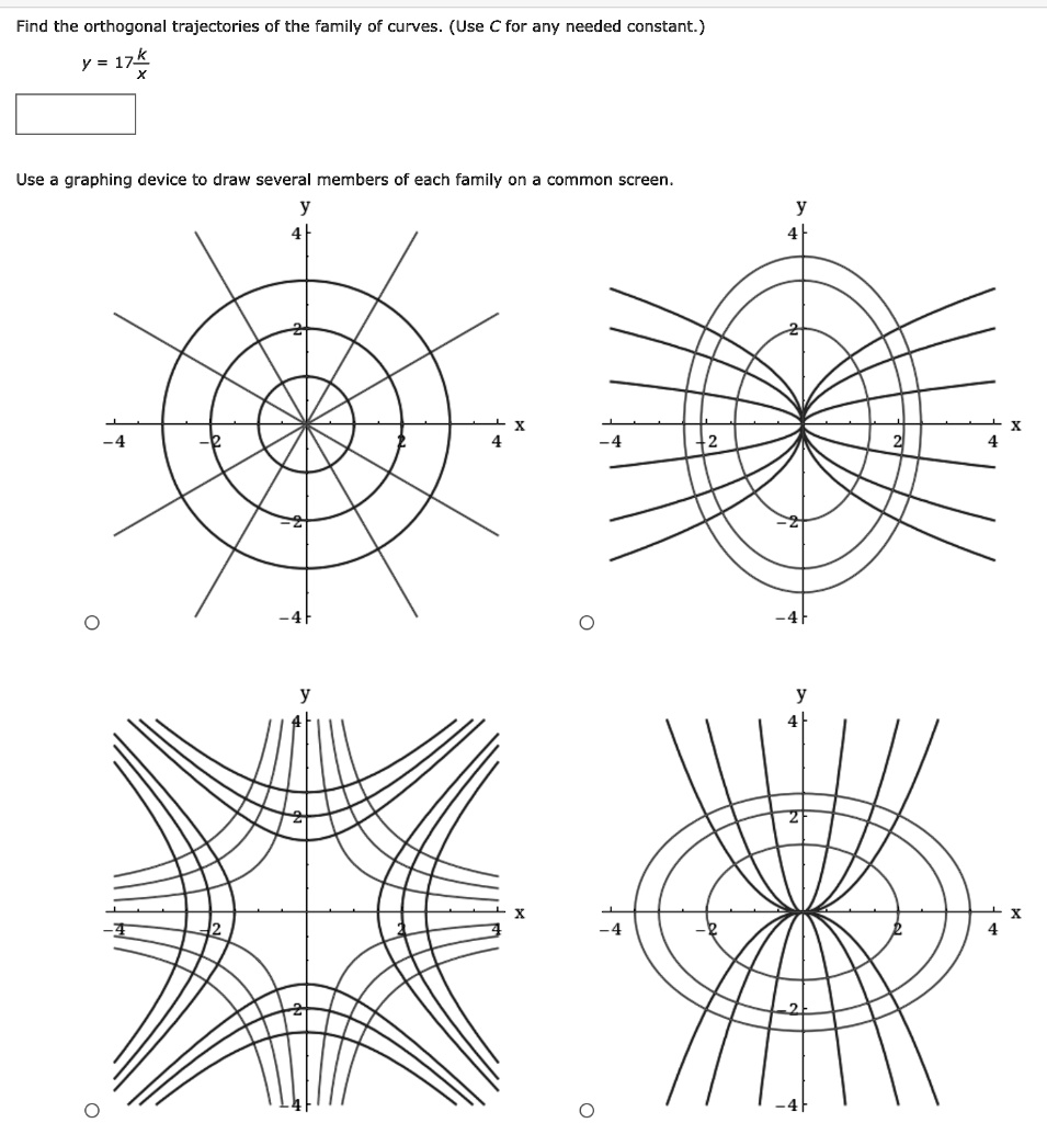 SOLVED: Find the orthogonal trajectories of the family of curves. (Use ...