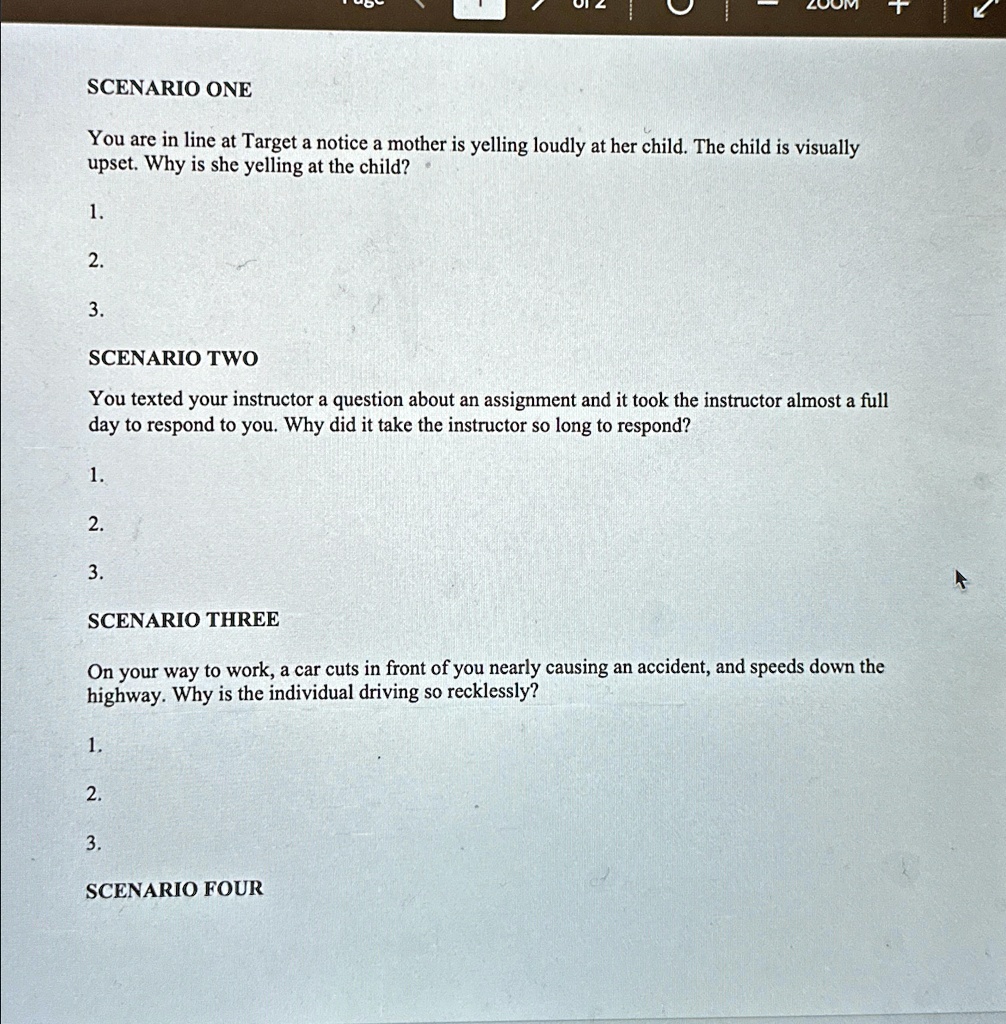 SCENARIO ONE You are in line at Target a notice a mother is yelling ...