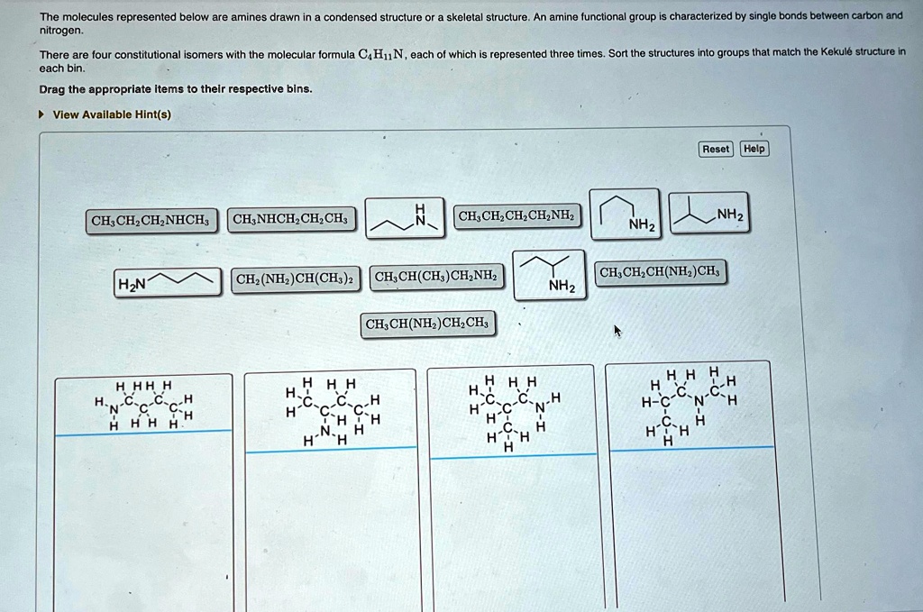 The molecules represented below are amines drawn in a condensed ...
