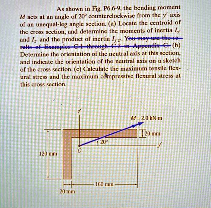 SOLVED: As shown in Fig. P6.6-9, the bending moment M acts at an angle ...