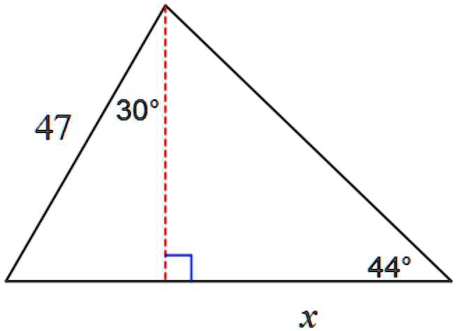 'Find the length of the side labeled x. Round intermediate values to the nearest tenth. Use the ...
