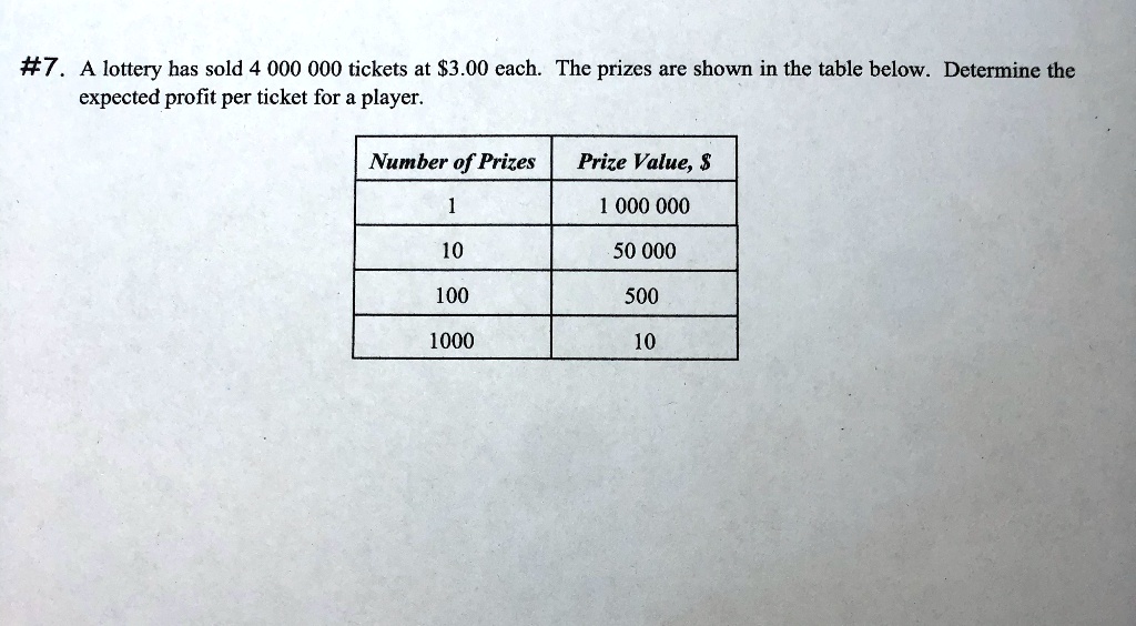 7 lottery bas sold 4 000 000 tickets at 300 each the prizes are shown ...