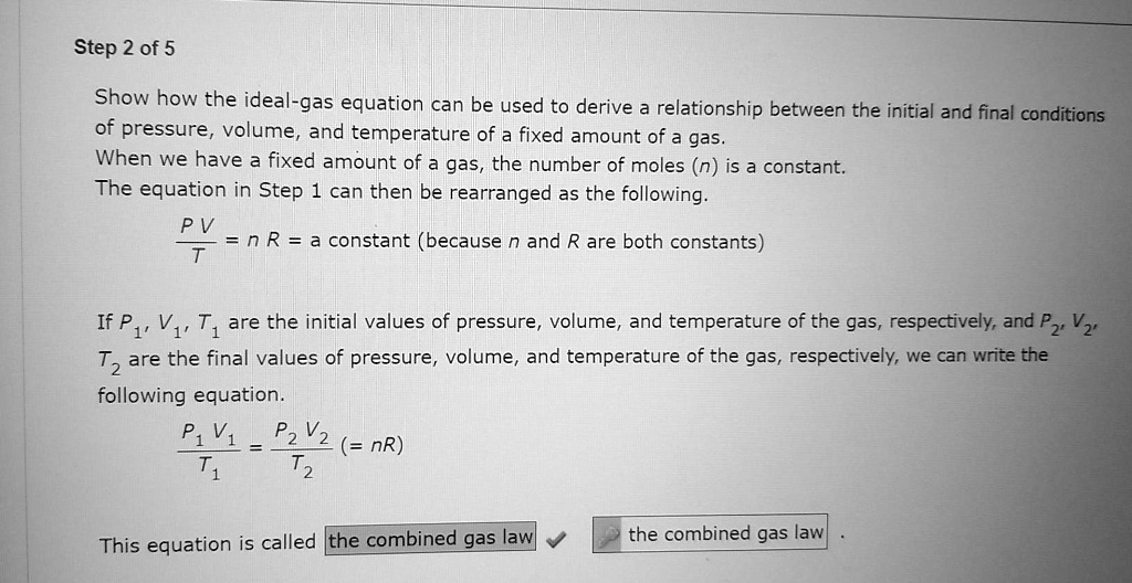 Step 2 of 5 Show how the ideal-gas equation can be used to derive a ...