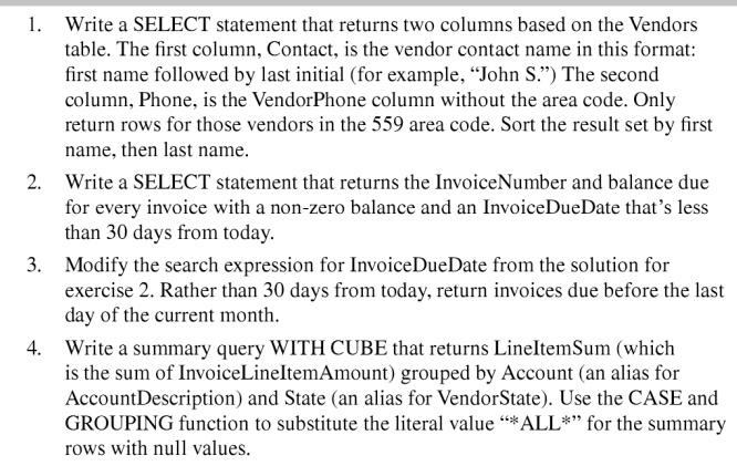 Solved Write A Select Statement That Returns Two Columns Based On The 9151