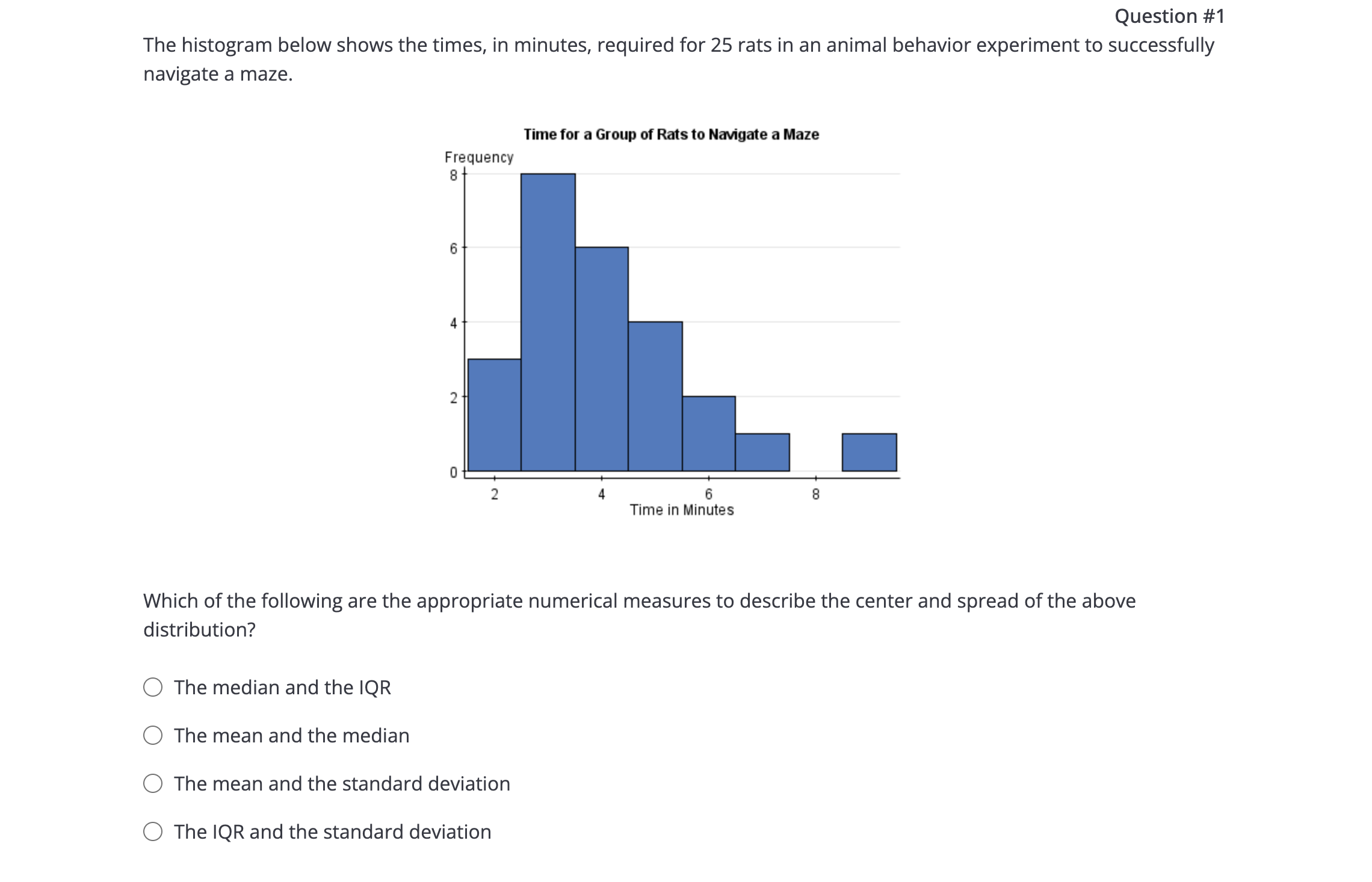 Question #1 The histogram below shows the times, in minutes, required ...