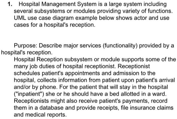 SOLVED: Hospital Management System is a large system including several ...