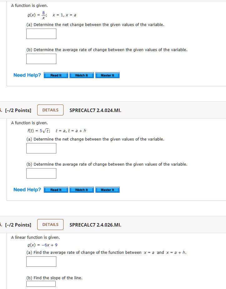 SOLVED:function is given_ g(x) = & x =lX = (a) Determine the net change ...