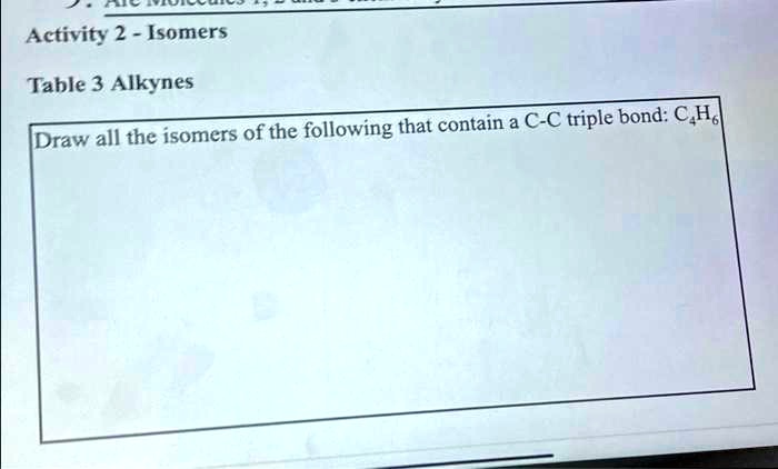 SOLVED: Activity2-Isomers Table 3Alkynes Draw all the isomers of the ...