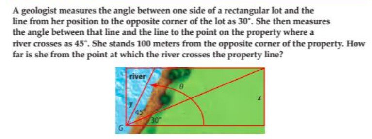 SOLVED: A geologist measures the angle between one side of a ...