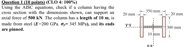 SOLVED: Question 1 (10 points) (CLO 4: 100%): Using the AISC equations, check if a column having ...