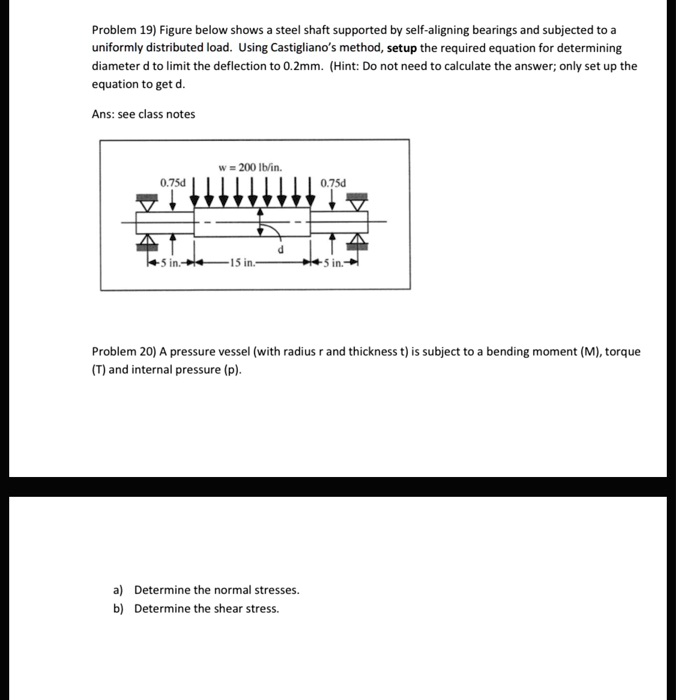 SOLVED: Problem 19) The figure below shows a steel shaft supported by self-aligning bearings and ...