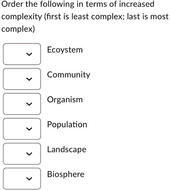 SOLVED: Order the following in terms of increased complexity (first is ...