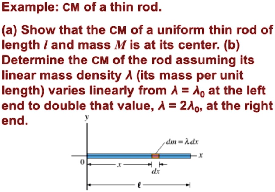 CM of a thin rod: (a) Show that the CM of a uniform thin rod of length ...