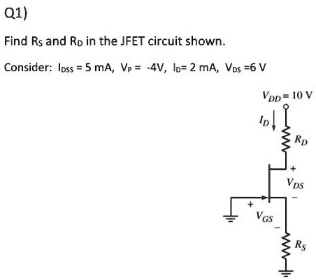 SOLVED: Find Rs and Ro in the JFET circuit shown. Consider: loss = 5 mA, Vp = 4V, lo = 2 mA, Vos ...