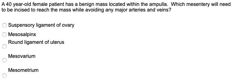 SOLVED: A 40-year-old female patient has a benign mass located within ...