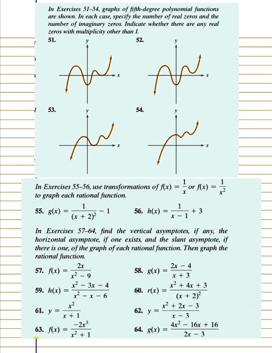 SOLVED: Exercises 51-54, graphs of fifth-degree polynomial functions WmC #uM cach Cse specify ...