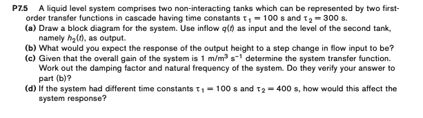 P7.5 A liquid level system comprises two non-interacting tanks which ...