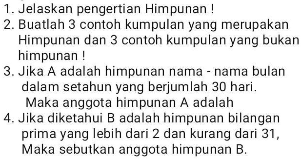SOLVED: TUGAS MATEMATIKA POINT GEDE 1. Jelaskan pengertian Himpunan 2 ... SOLVED: TUGAS MATEMATIKA POINT GEDE 1. Jelaskan pengertian Himpunan 2 ...