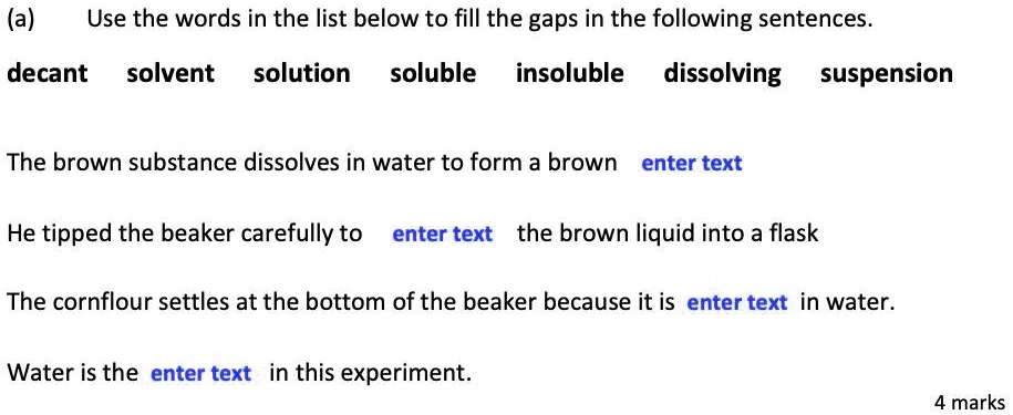 (a) Use the words in the list below to fill the gaps in the following ...