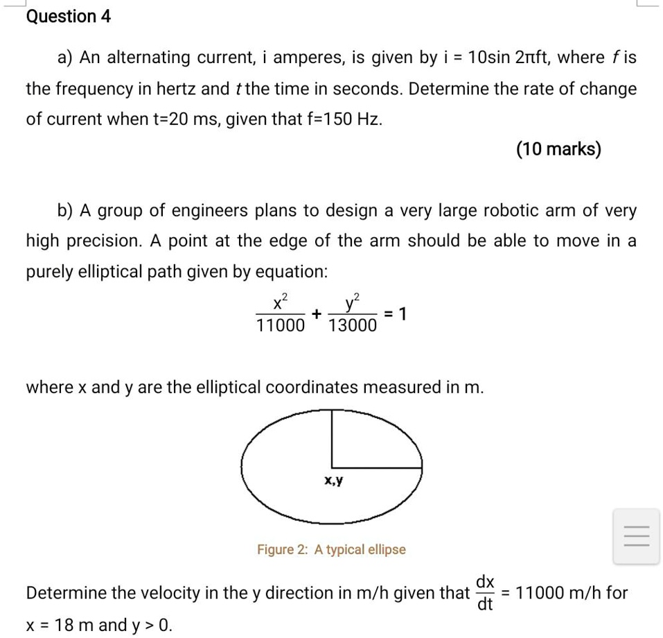Question 4 a) An alternating current, i amperes, is given by i = 10sin 2?ft, where f is the ...