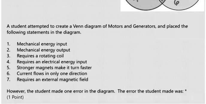 a student attempted to create a venn diagram of motors and generators and placed the following ...