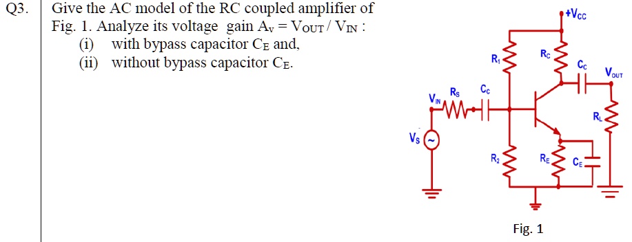 Q3. Give the AC model of the RC coupled amplifier of Fig. 1. Analyze ...