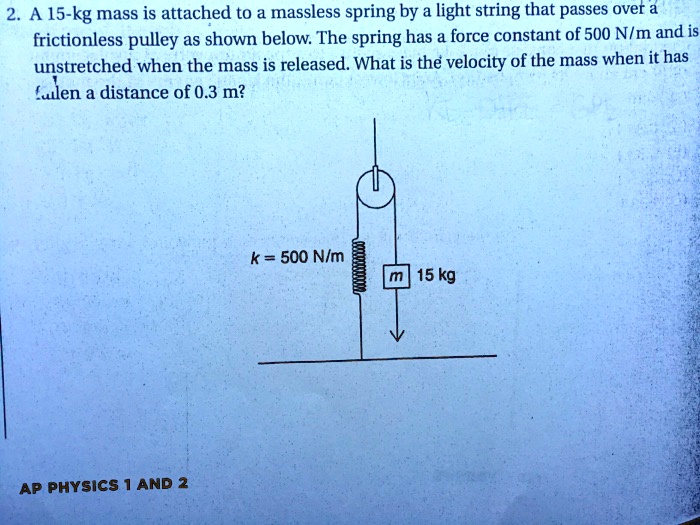 2 a 15 kg mass is attached to a massless spring by a light string that ...