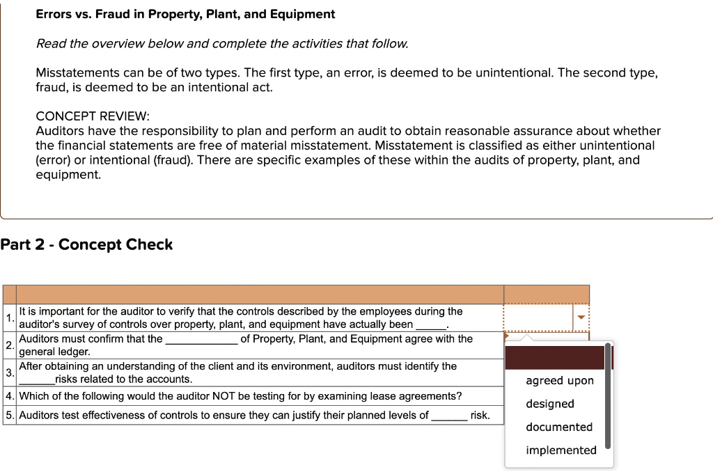 Errors vs. Fraud in Property, Plant, and Equipment Read the overview ...
