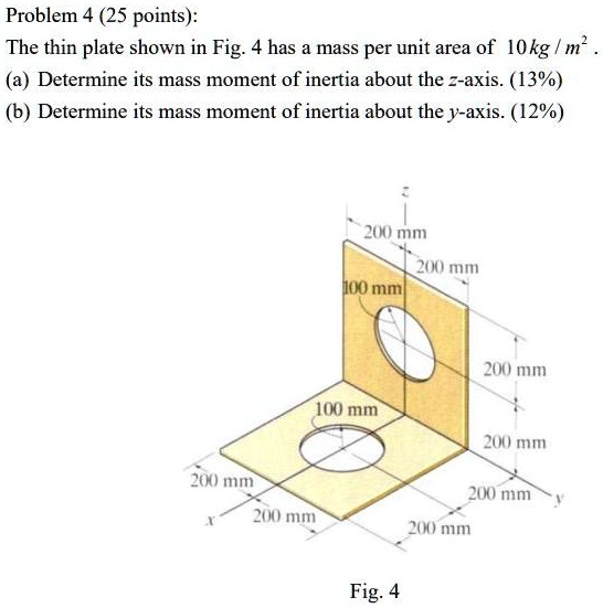 SOLVED: Problem 4 (25 points): The thin plate shown in Fig.4 has a mass ...