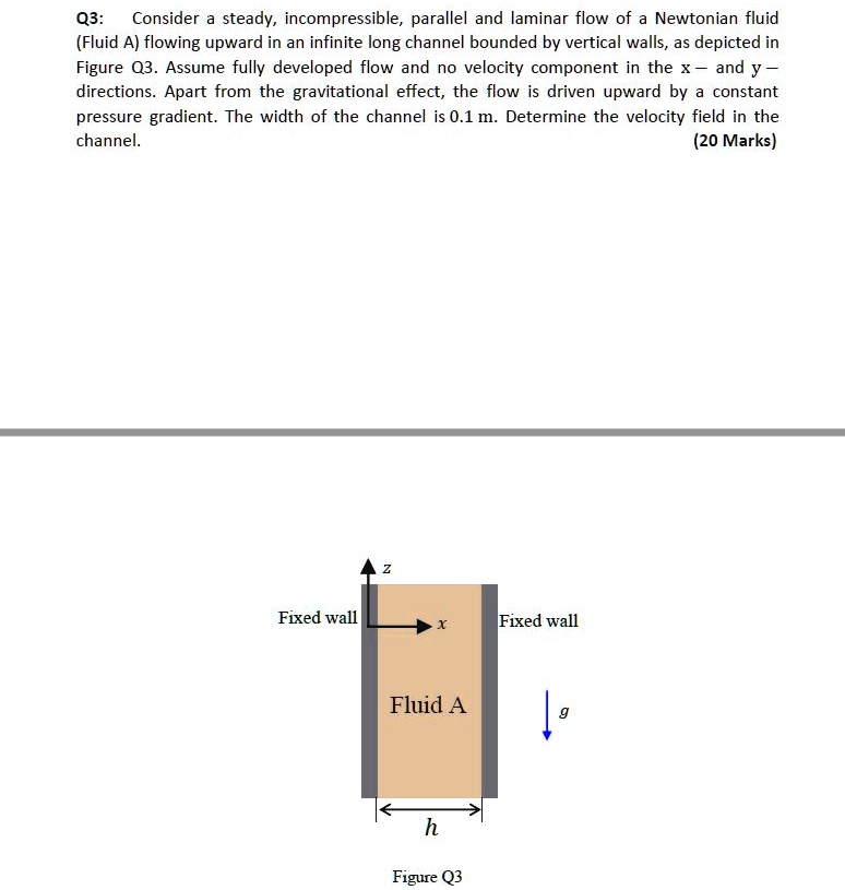 Q3: Consider a steady, incompressible, parallel and laminar flow of a Newtonian fluid (Fluid A ...