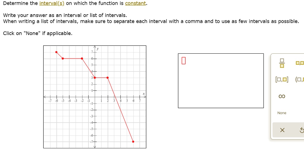 SOLVED: Determine the interval(s) on which the function is constant Write your answer as an ...