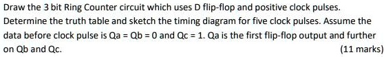SOLVED: Draw the 3-bit Ring Counter circuit which uses D flip-flops and ...