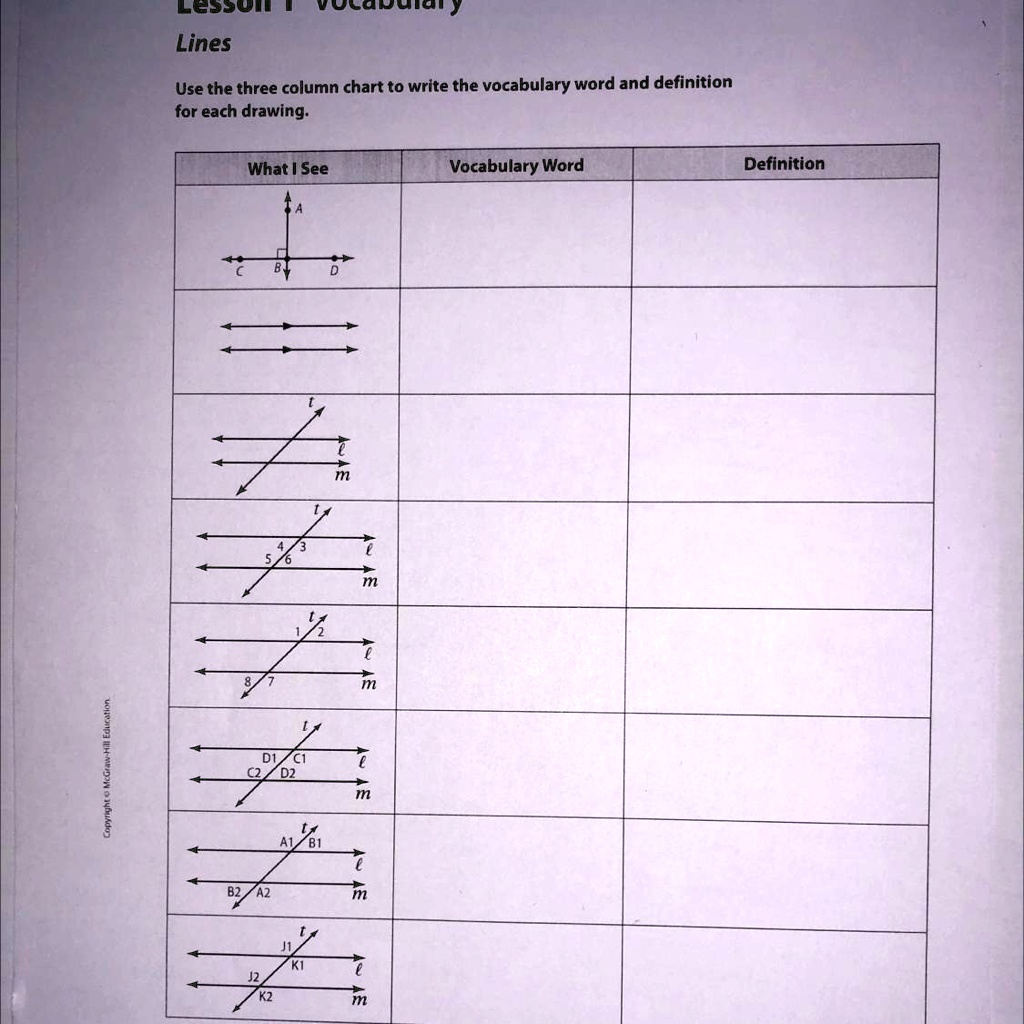 SOLVED: 'Need help with vocabulary math IEecO Vocudcidiy Lines Use the ...