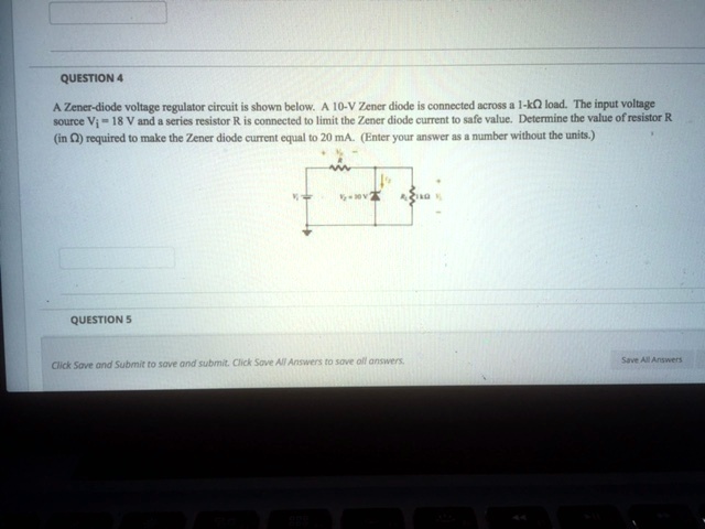SOLVED: A Zener-diode voltage regulator circuit is shown below. A 10-V Zener diode is connected ...