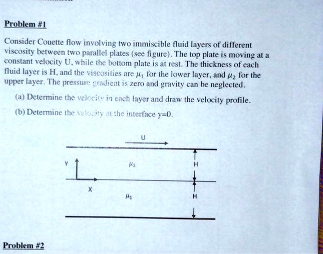 SOLVED: Problem #1 Consider Couette flow involving two immiscible fluid layers of different ...