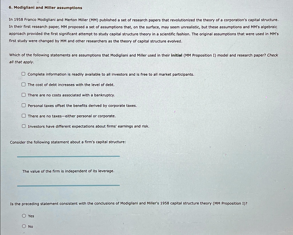 VIDEO solution: Modigliani and Miller assumptions In 1958 Franco ...