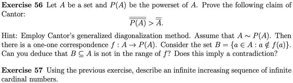 SOLVED: "Exercise 56 Let A be set and P(A) be the powerset of As Prove ...