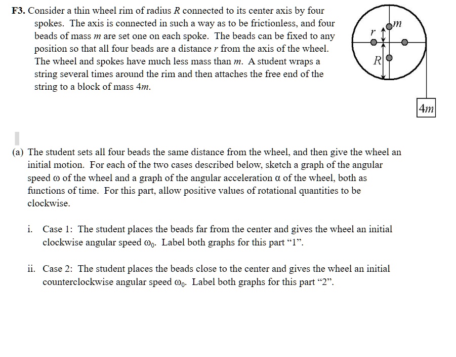 f3 consider a thin wheel rim of radius r connected to its center axis ...