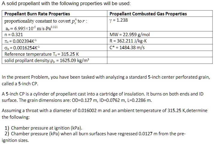 SOLVED: A solid propellant with the following properties will be used ...