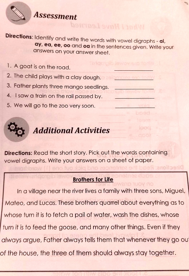 paki sagot po salamat assessment t6 i directions identify and write ihe words with vowel ...