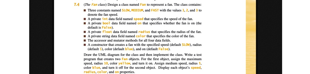SOLVED: WRITE IN PYTHON CODE (The Fan class) Design a class named Fan ...